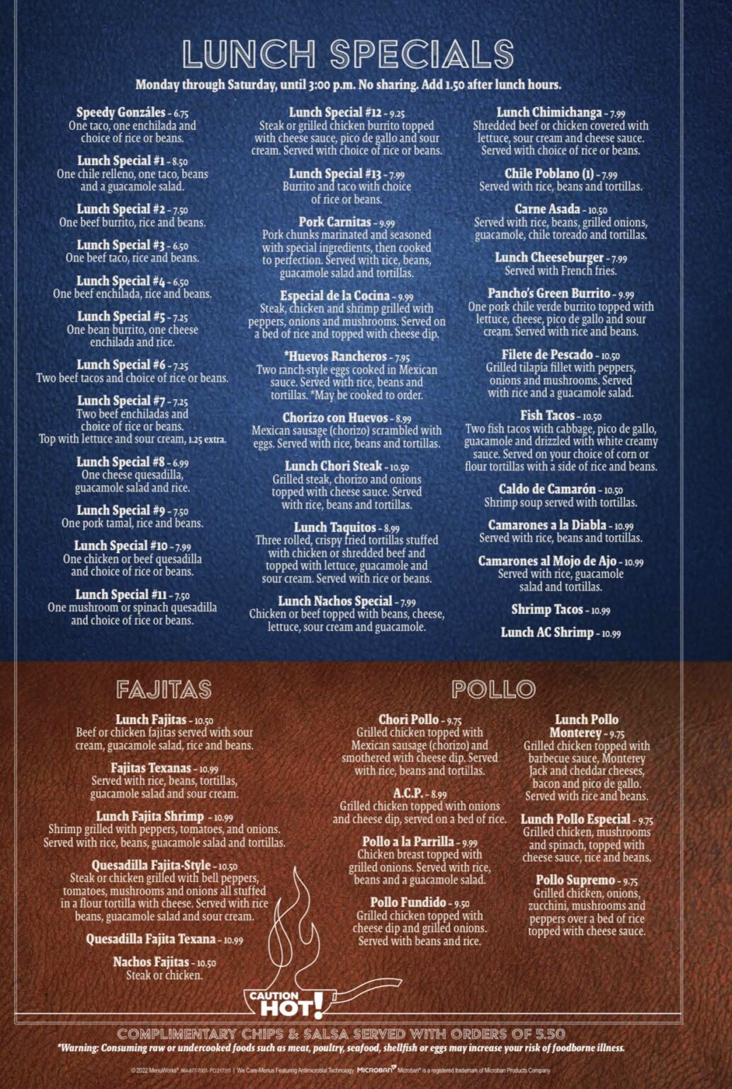 Menu - Pancho Villas Mexican Restaurant